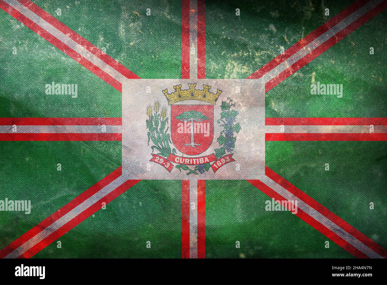 Top view of retro flag Curitiba, Brazil with grunge texture. Brazilian ...