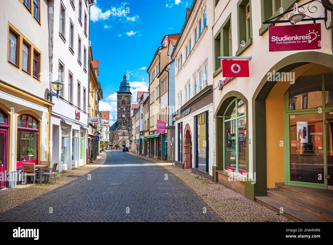 Marktstrasse with a view of Margarethenkirche in Gotha, Thuringia ...