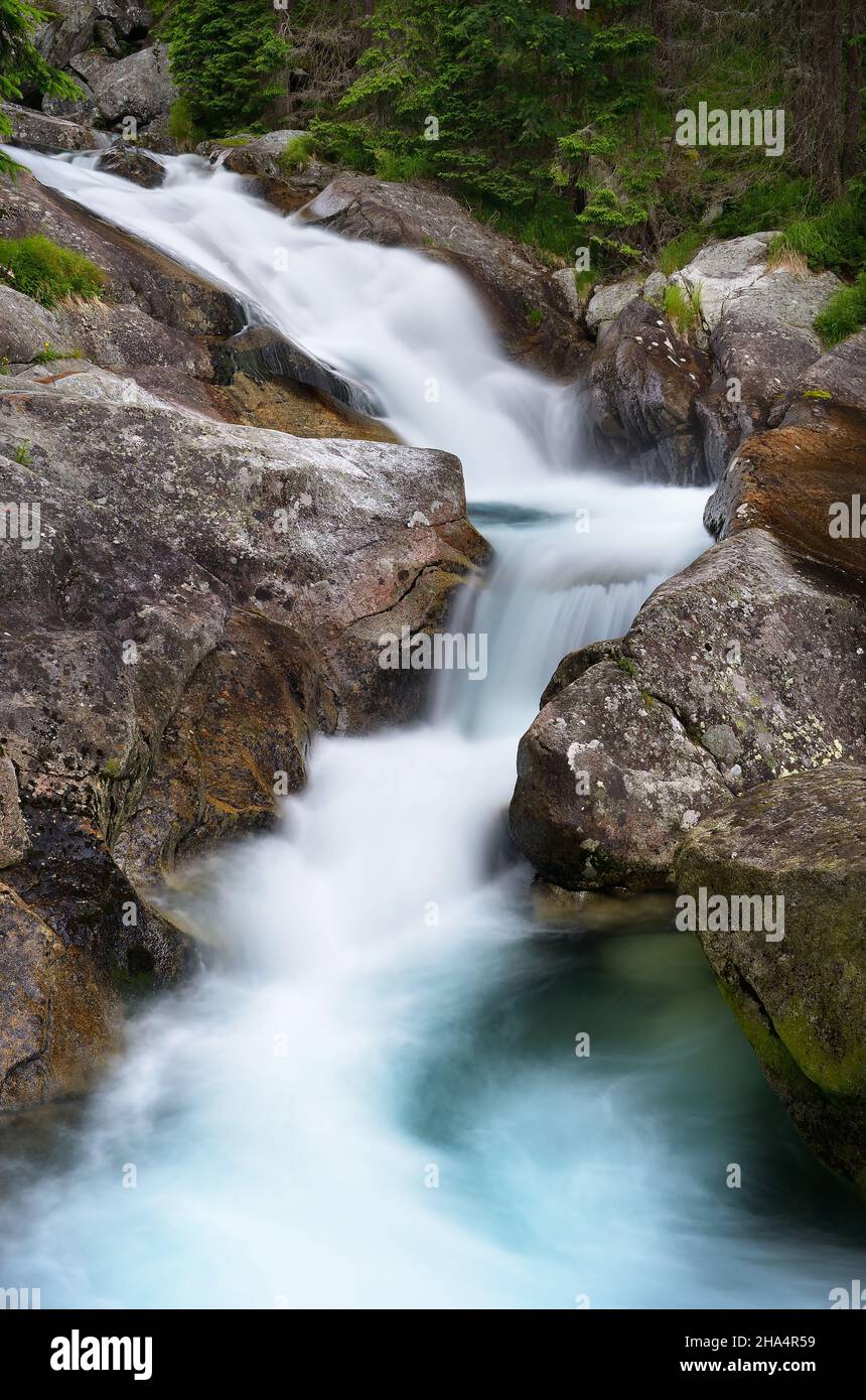 Waterfall in mountain forest. The mountain river Stock Photo - Alamy