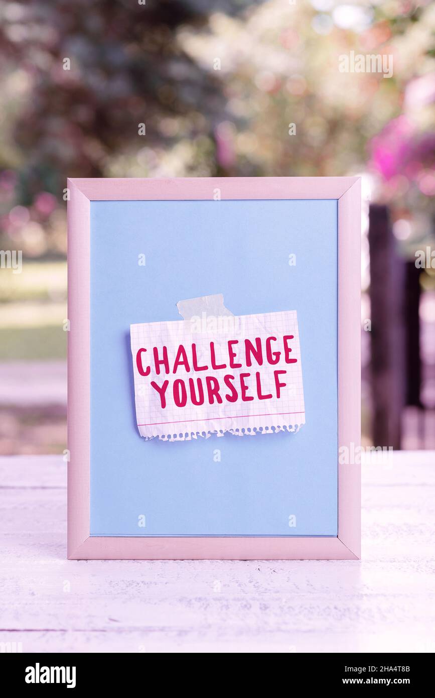 Conceptual caption Challenge Yourself. Business showcase Setting Higher ...