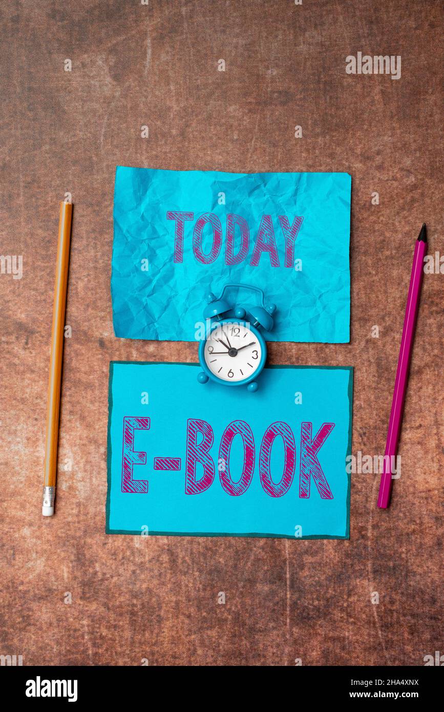 Text caption presenting E Book. Concept meaning electronic version of ...