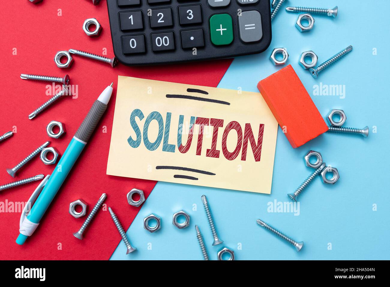 Hand writing sign Solution. Word for a means of solving a problem or ...