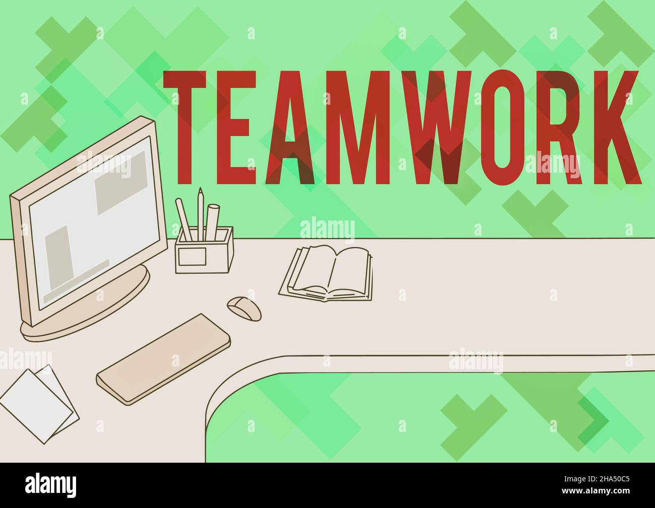 Text caption presenting Teamwork. Word Written on combined action of ...