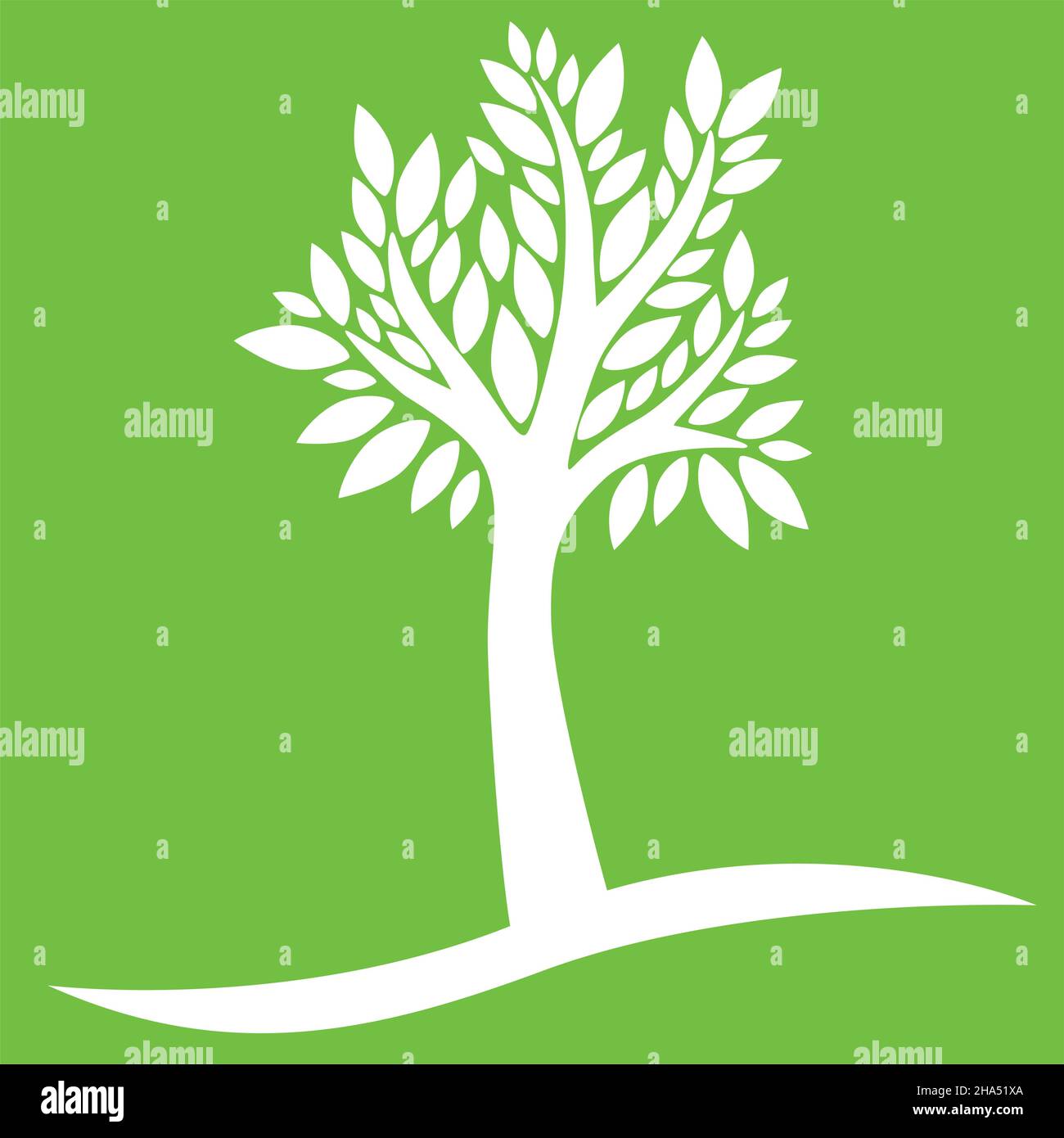 White tree on green background, vector illustration Stock Vector Image ...