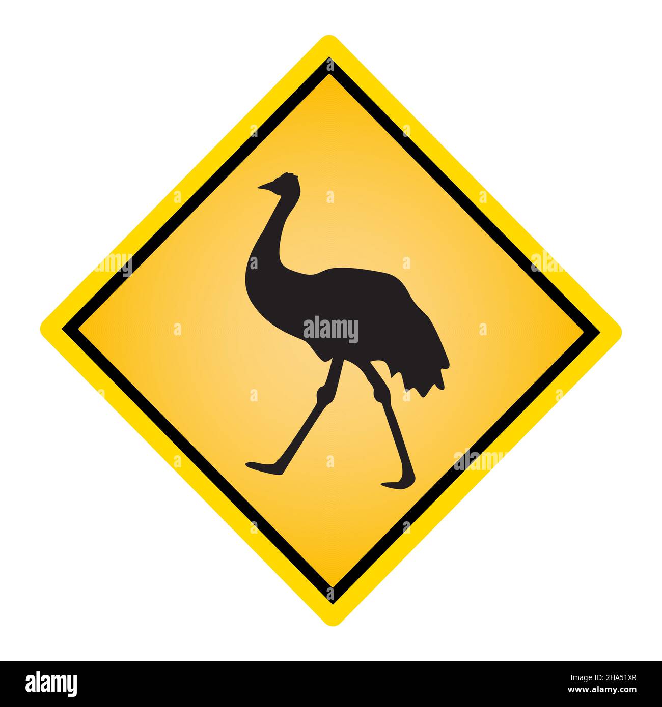 Australian traffic sign with emu. Yellow wildlife road sign with emu ...