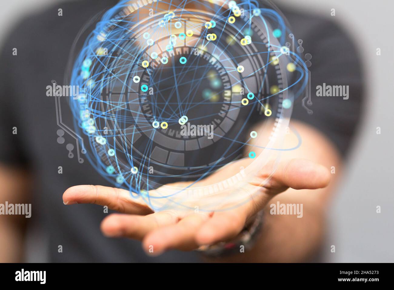 3D rendering of a sphere hologram made of intersecting lines and ...