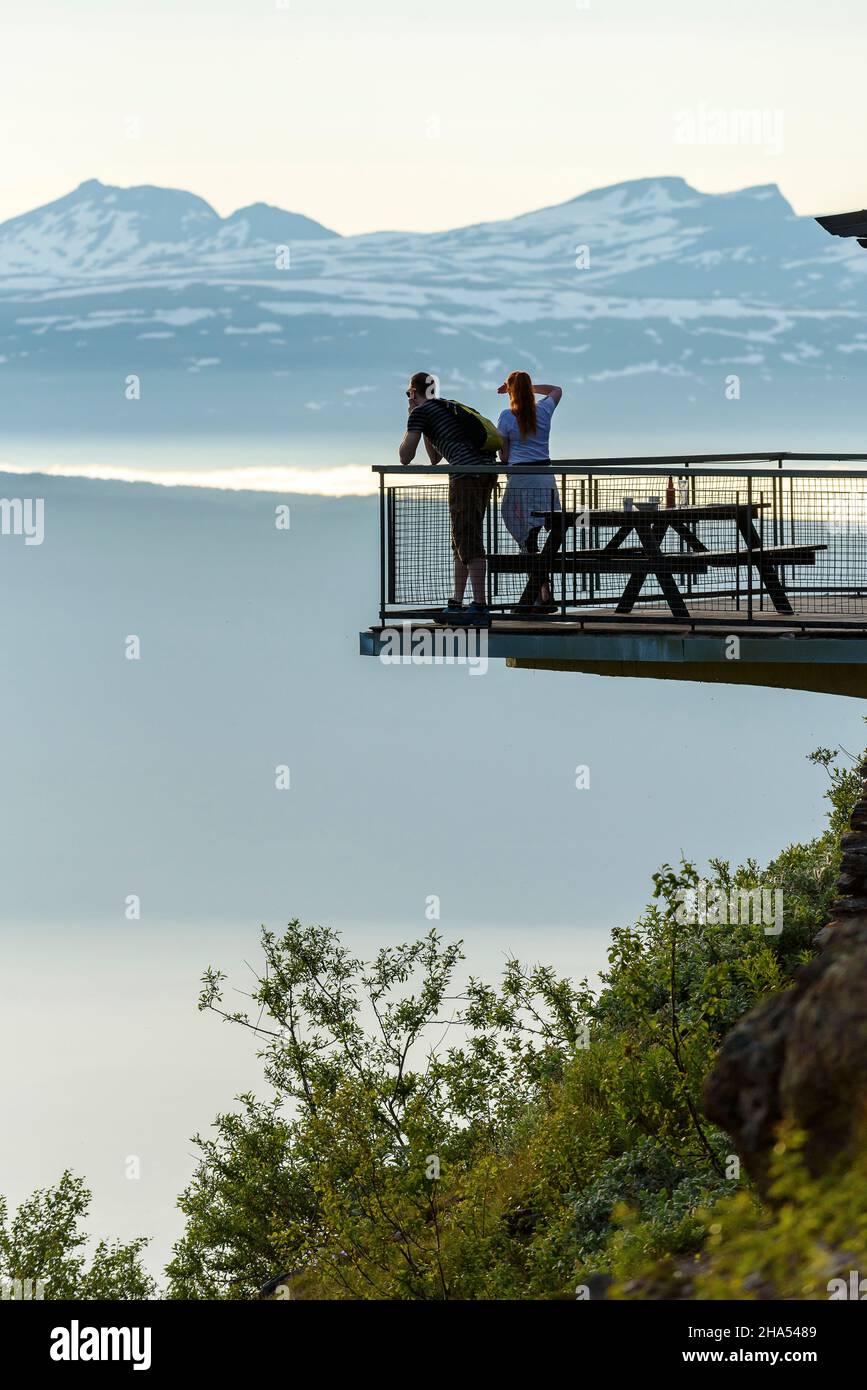 Young couple on terrace, from Fagernesfjell you have a great view of ...