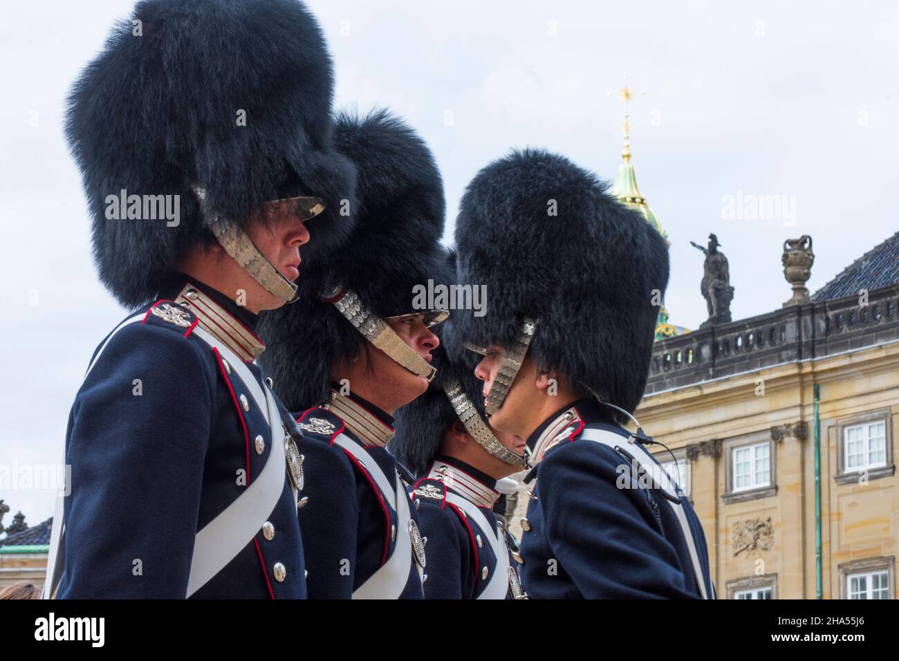 Copenhagen, Koebenhavn: Royal Guard, changing of the guard in front of Amalienborg Palace, M16 ...