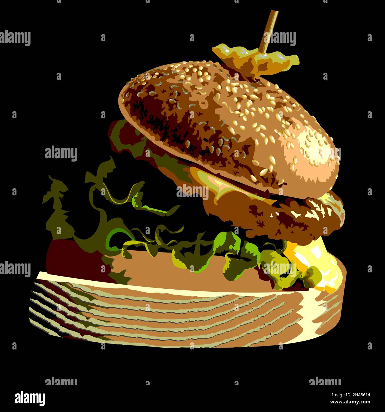 delicious burger crunchy meat pieces with lettuce, tomato slice and ...