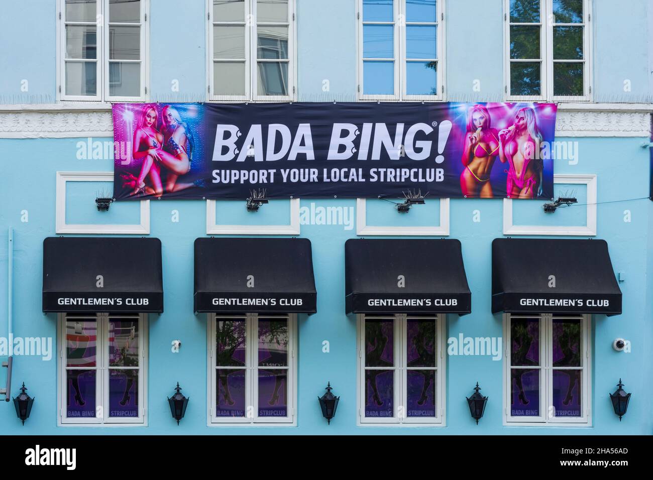 Copenhagen, Koebenhavn: nightclub with banner "support your local ...
