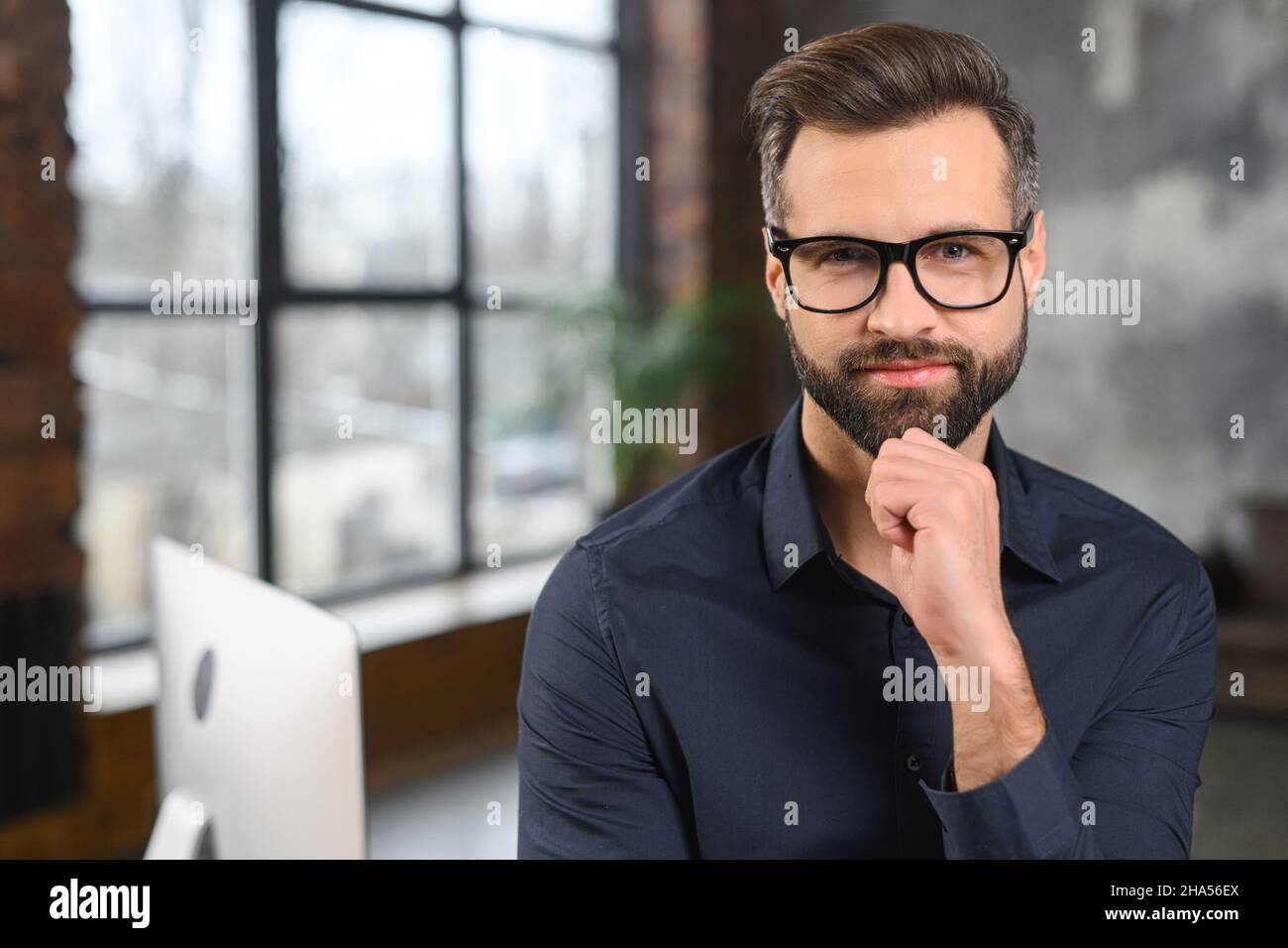 Successful masculine businessman in formal expensive suit, holding arm ...