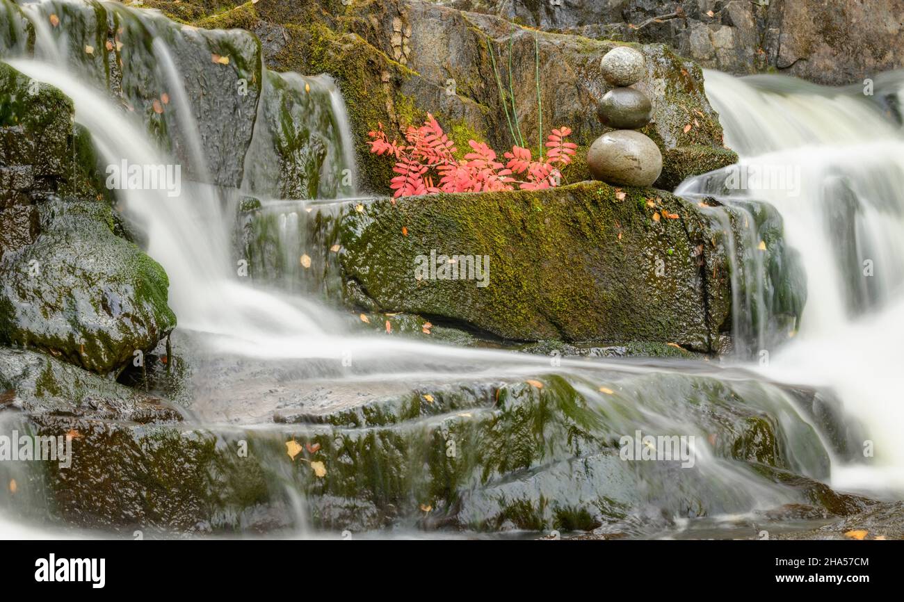 Round rocks and leaves with an waterfall hi-res stock photography and ...