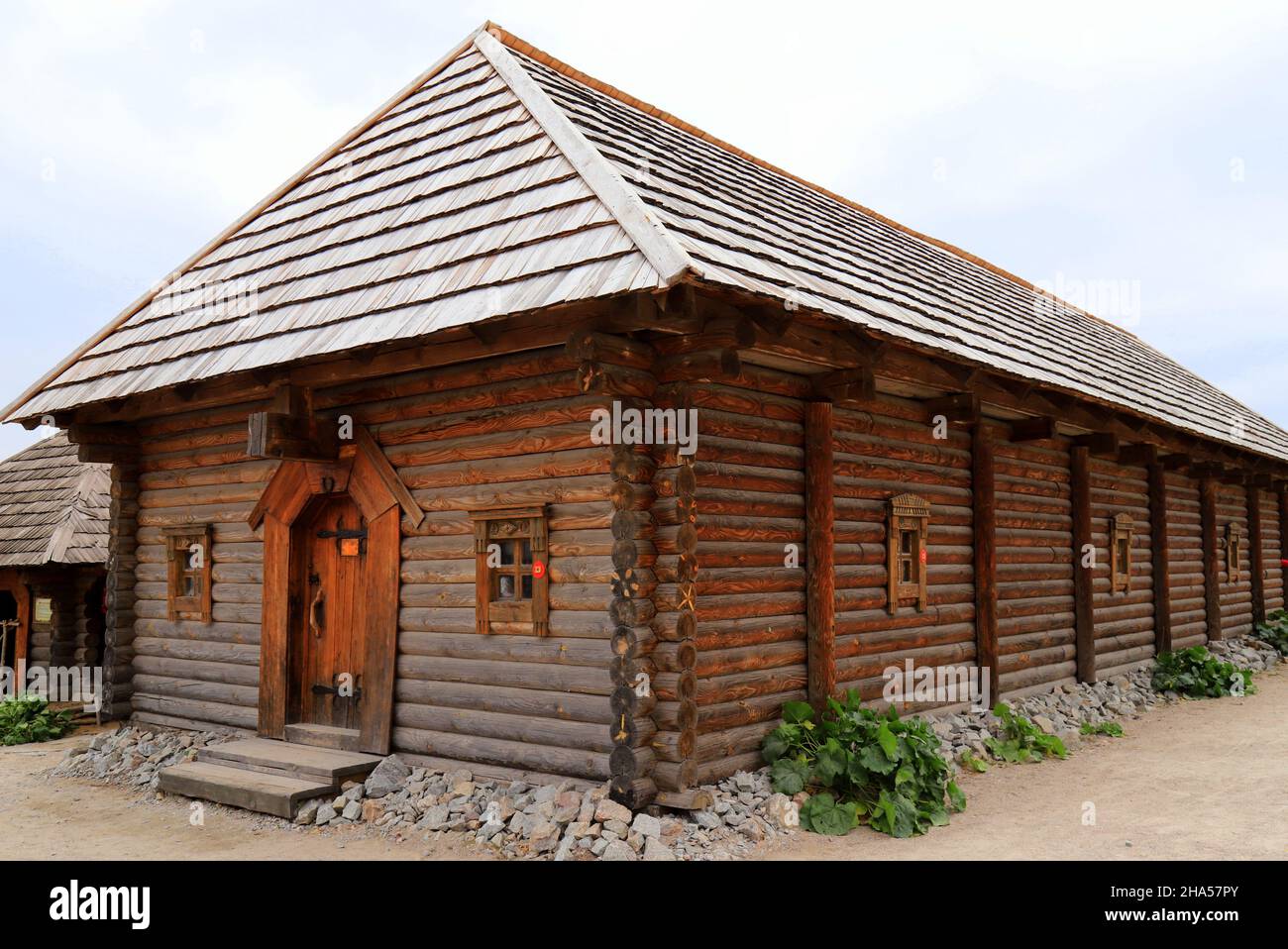 Old wooden vintage house of the Zaporizhzhya Cossacks in a museum on ...