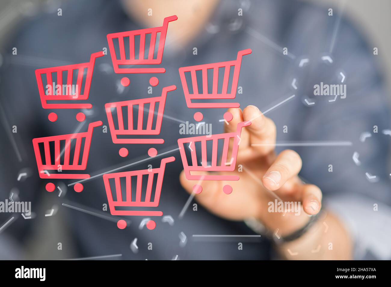 3D rendering of shopping carts; the concept of digital commerce Stock ...