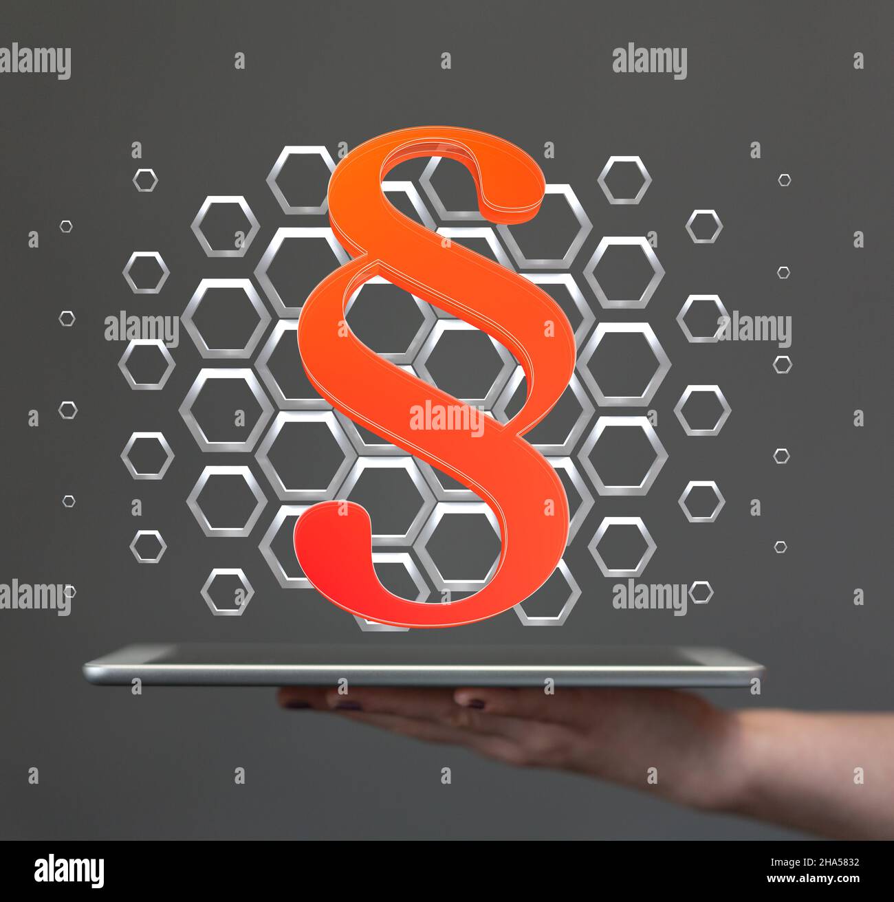 3D rendering of a Law and justice digital paragraph symbol over a ...
