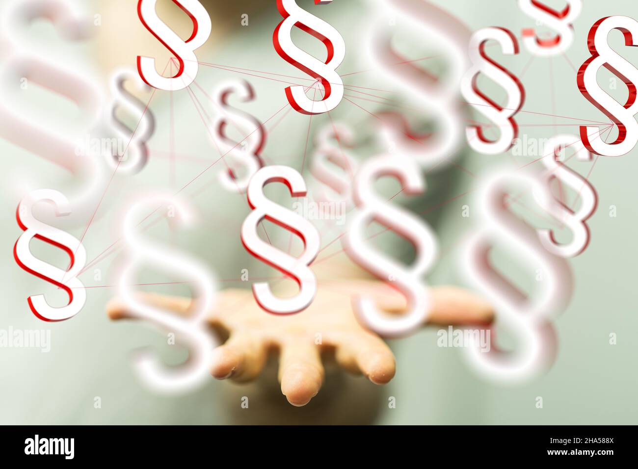 3D rendering of silcrow sign hologram on a lawyers palm Stock Photo - Alamy