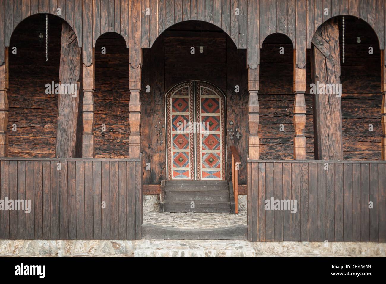 Detail view of old massive huge church wooden ancient door. Secret ...