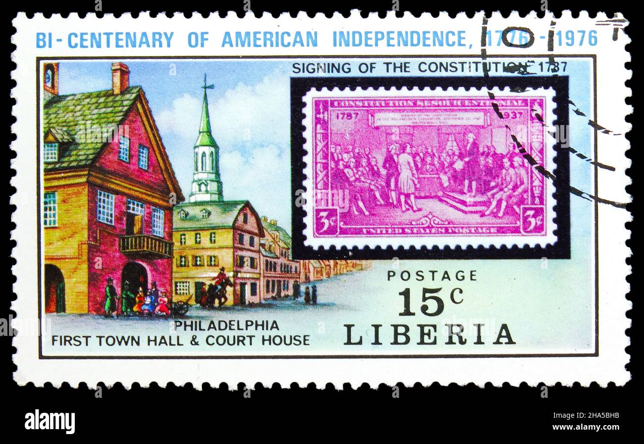 MOSCOW, RUSSIA - NOVEMBER 4, 2021: Postage stamp printed in Liberia ...