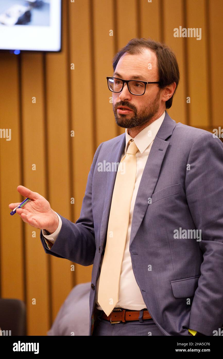 Portland, USA. 10th Dec, 2021. Defense Attorney Joseph Westover ...