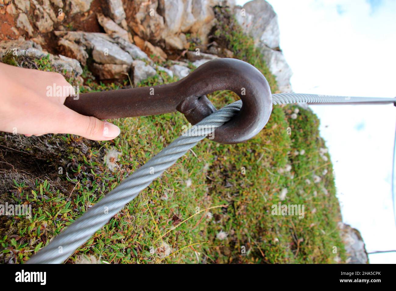 hand grabs for wire rope protection on mittenwalder höhenweg,anchoring ...