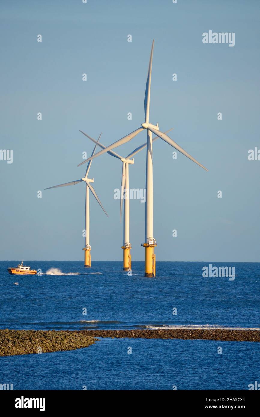 Naturally lit colour image of the Teesside Wind Farm operated by EDF ...