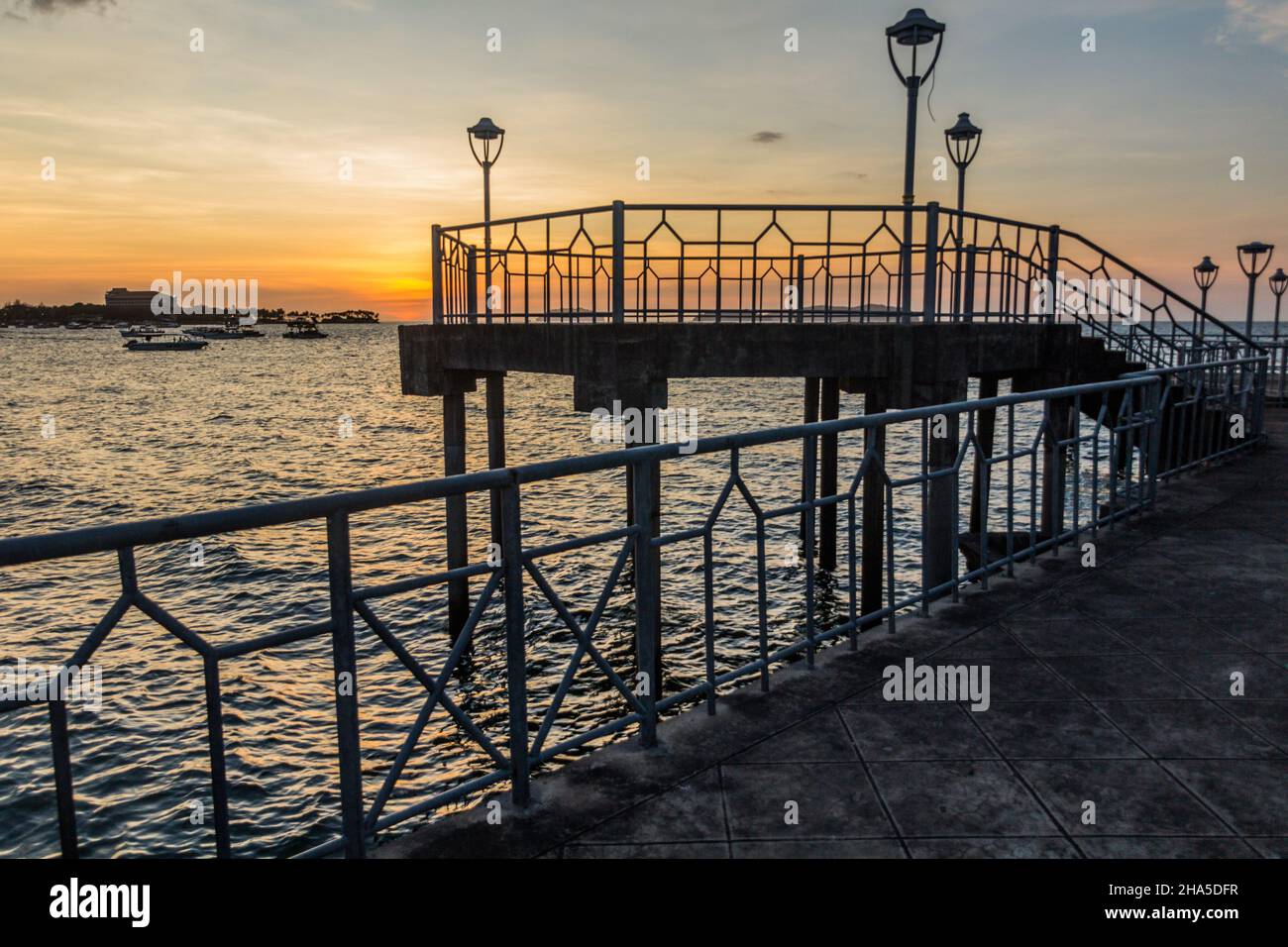 Sea viewpoint in Tanjung Aru water village near Kota Kinabalu, Sabah ...