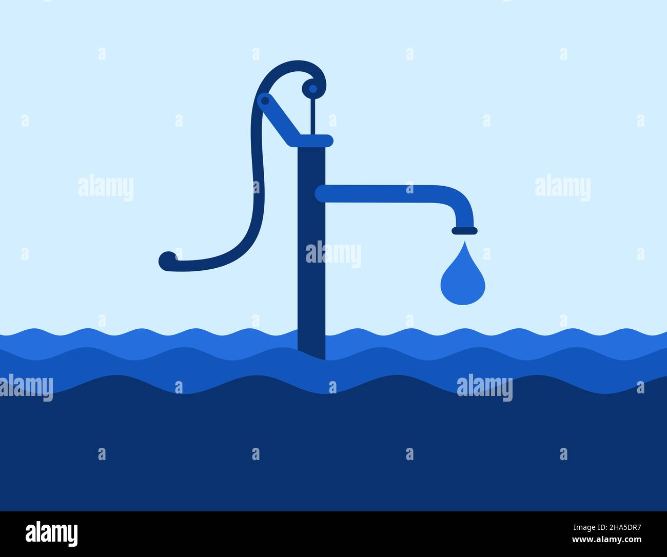 Water well in the ocean and sea. Pipeline is surrounded by waves ...
