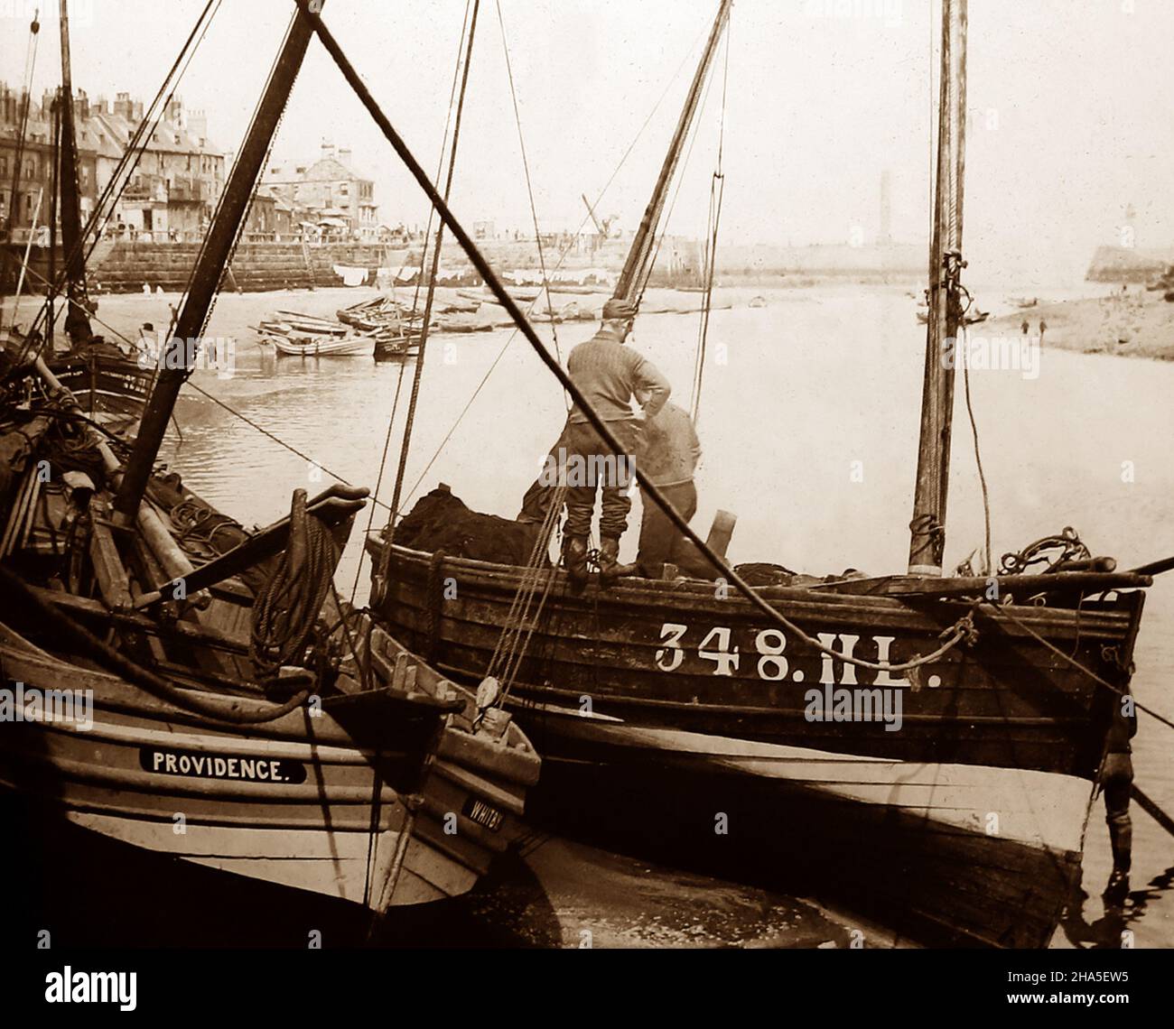 Fishing boats, Whitby, Victorian period Stock Photo - Alamy