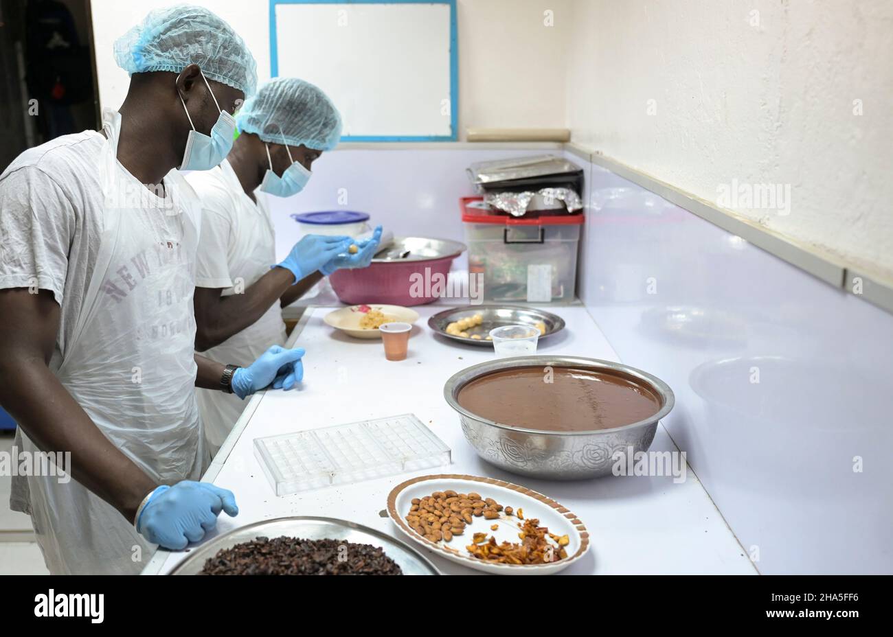 IVORY COAST, Abidjan, local chocolate maker Le chocolatier ivoiren ...