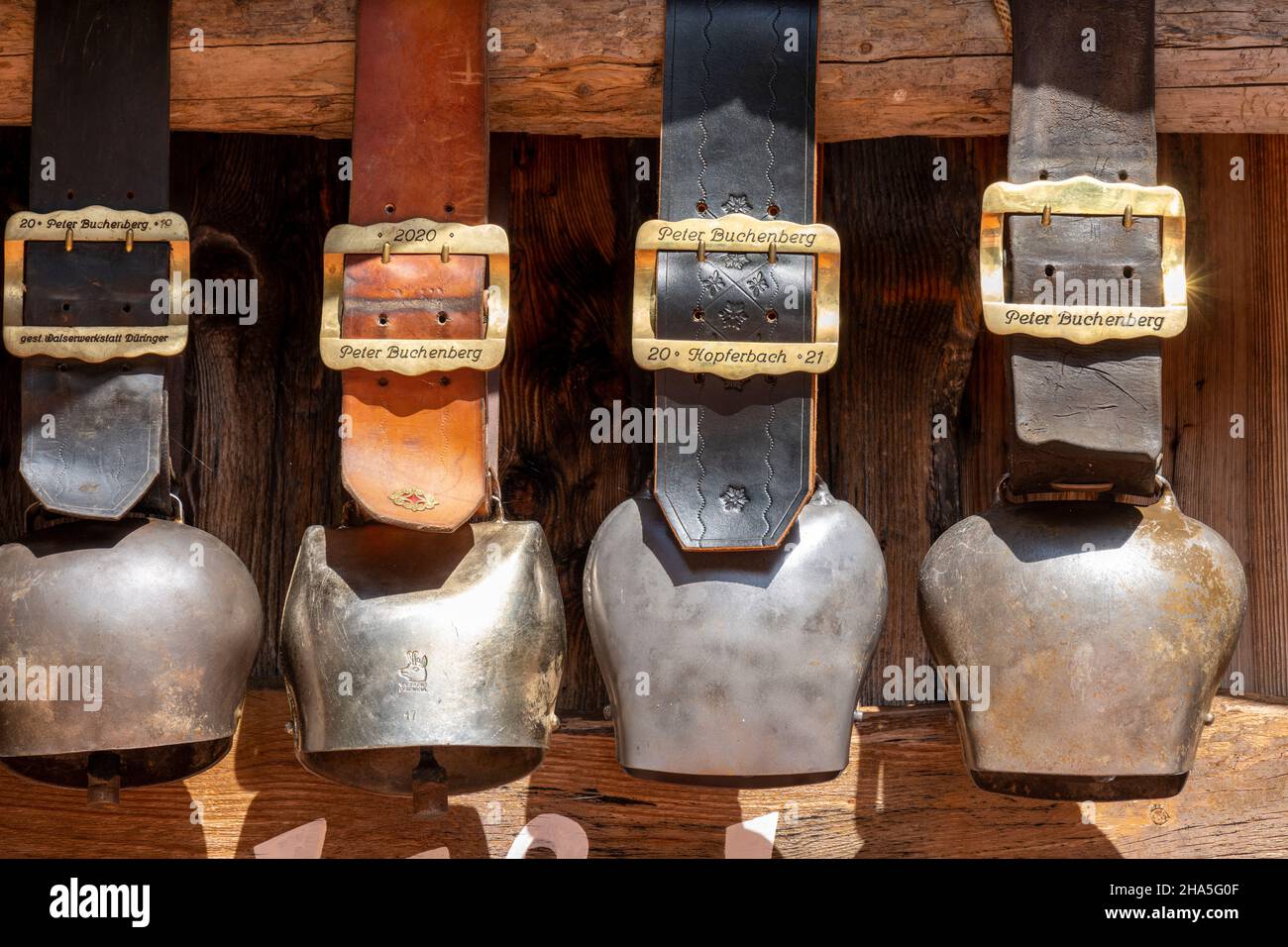austria,kleinwalsertal,cowbells on the upper wallmendinger alpe Stock ...