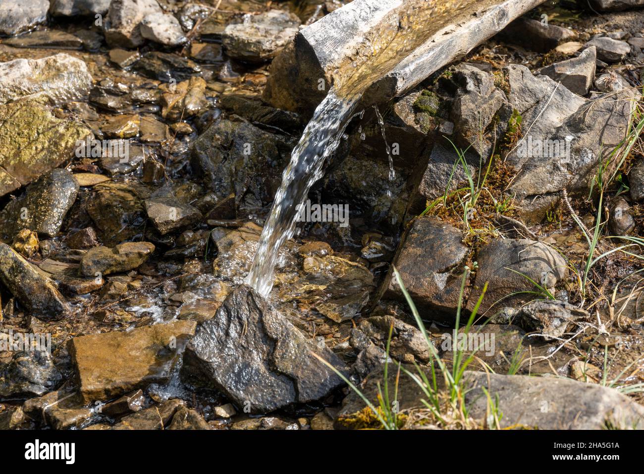 austria,kleinwalsertal,wooden channel with spring water Stock Photo - Alamy