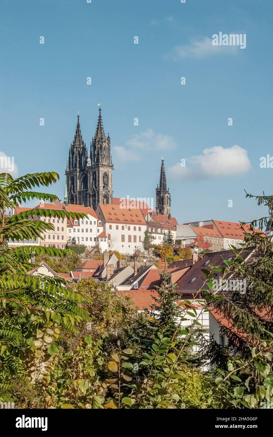 View over the historic old town of Meissen with the Meissen Cathedral ...