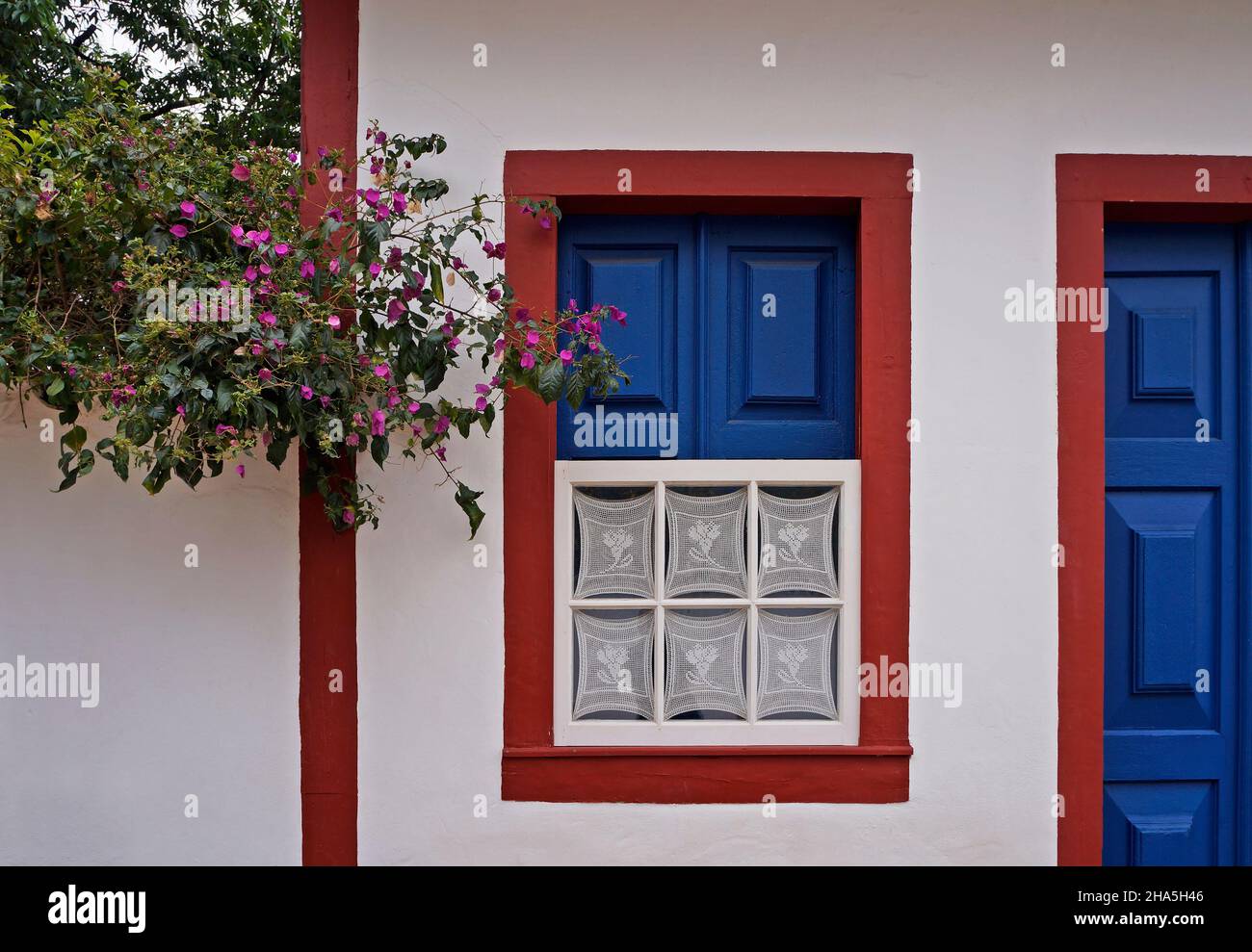 Colonial window on facade in historical city of Tiradentes, Minas ...