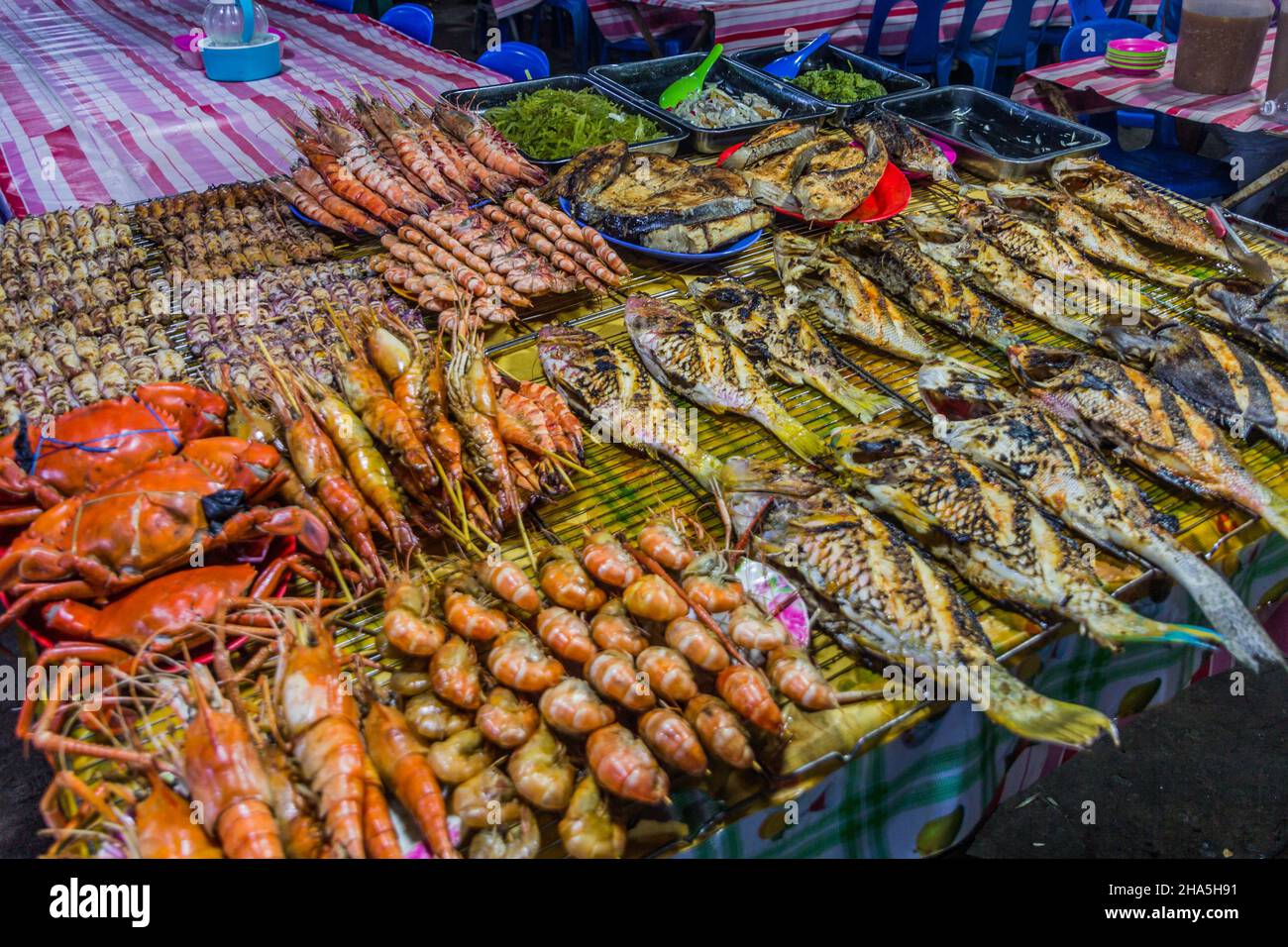 Sea food at the night market in Kota Kinabalu, Sabah, Malaysia Stock ...