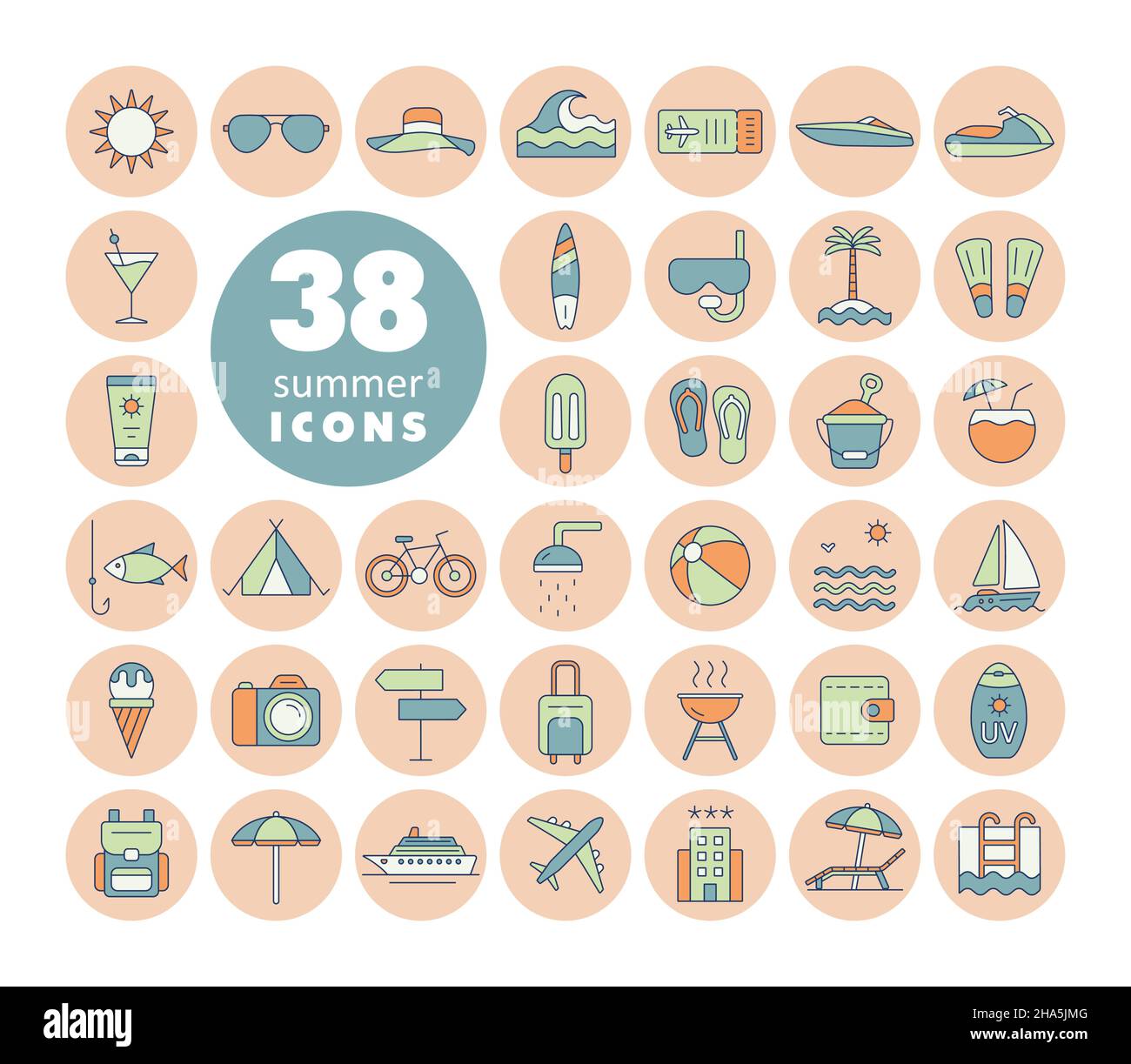 Summer vector icons set. Summertime sign. Graph symbol for travel and ...