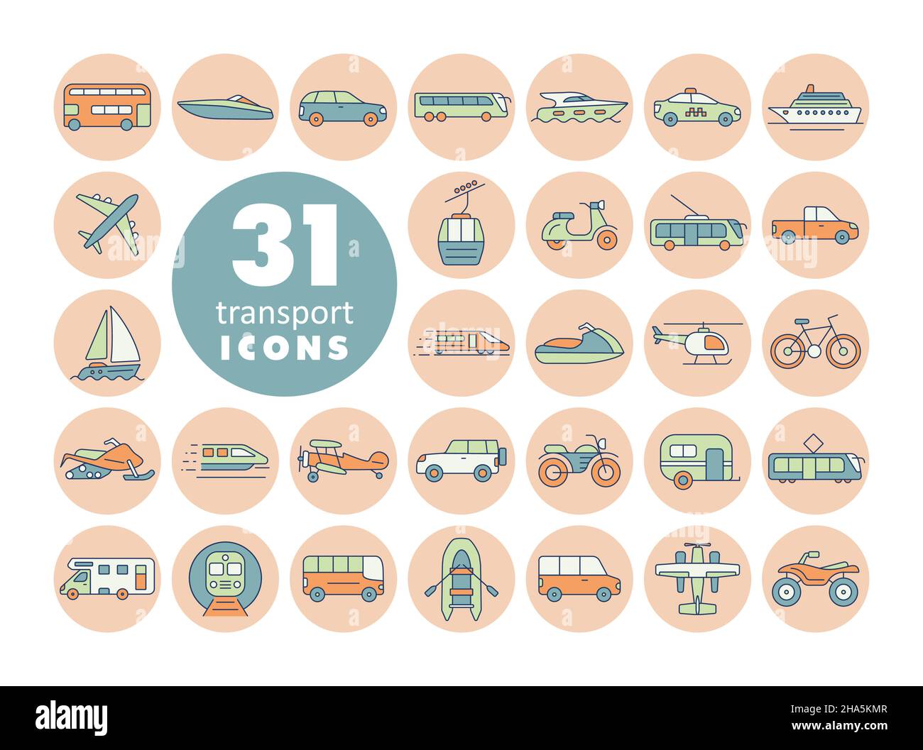 Transportation vector flat icon set. Graph symbol for travel and ...