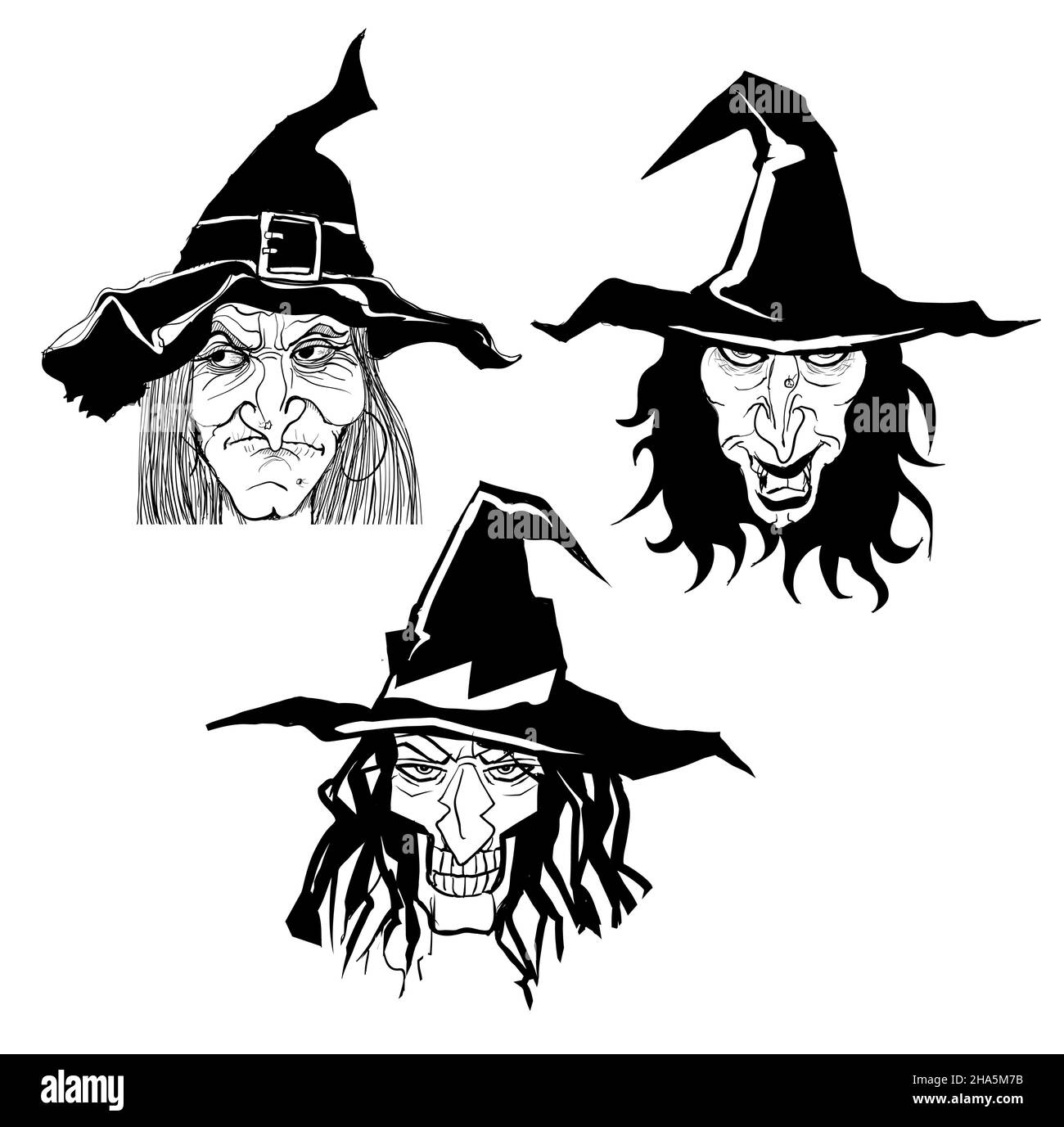 Cartoon portraits of witch women - vector illustration Stock Vector ...