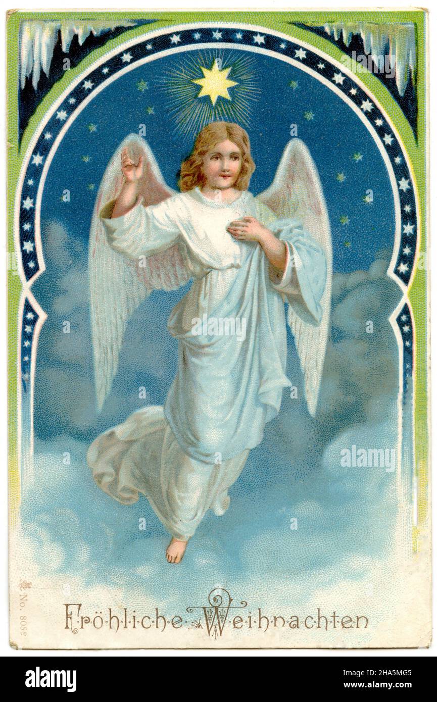 Christmas card with angel , (postcard Stock Photo - Alamy
