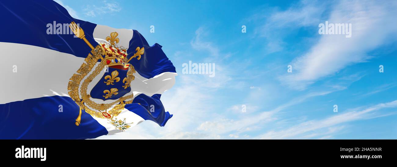 flag of Naval of Kingdom of France, Civil Ensign, France at cloudy sky ...