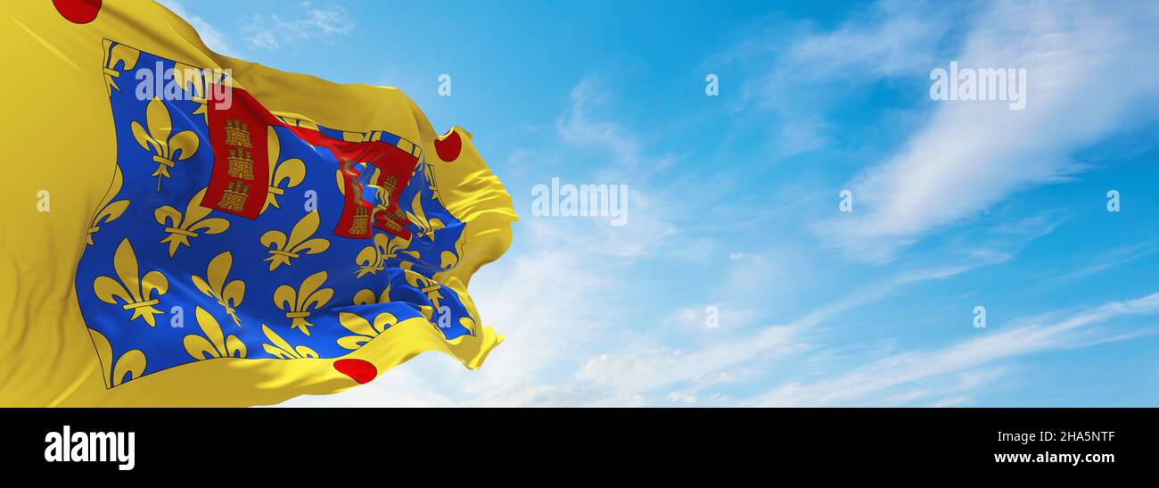 flag of Pas De Calais, France at cloudy sky background on sunset ...