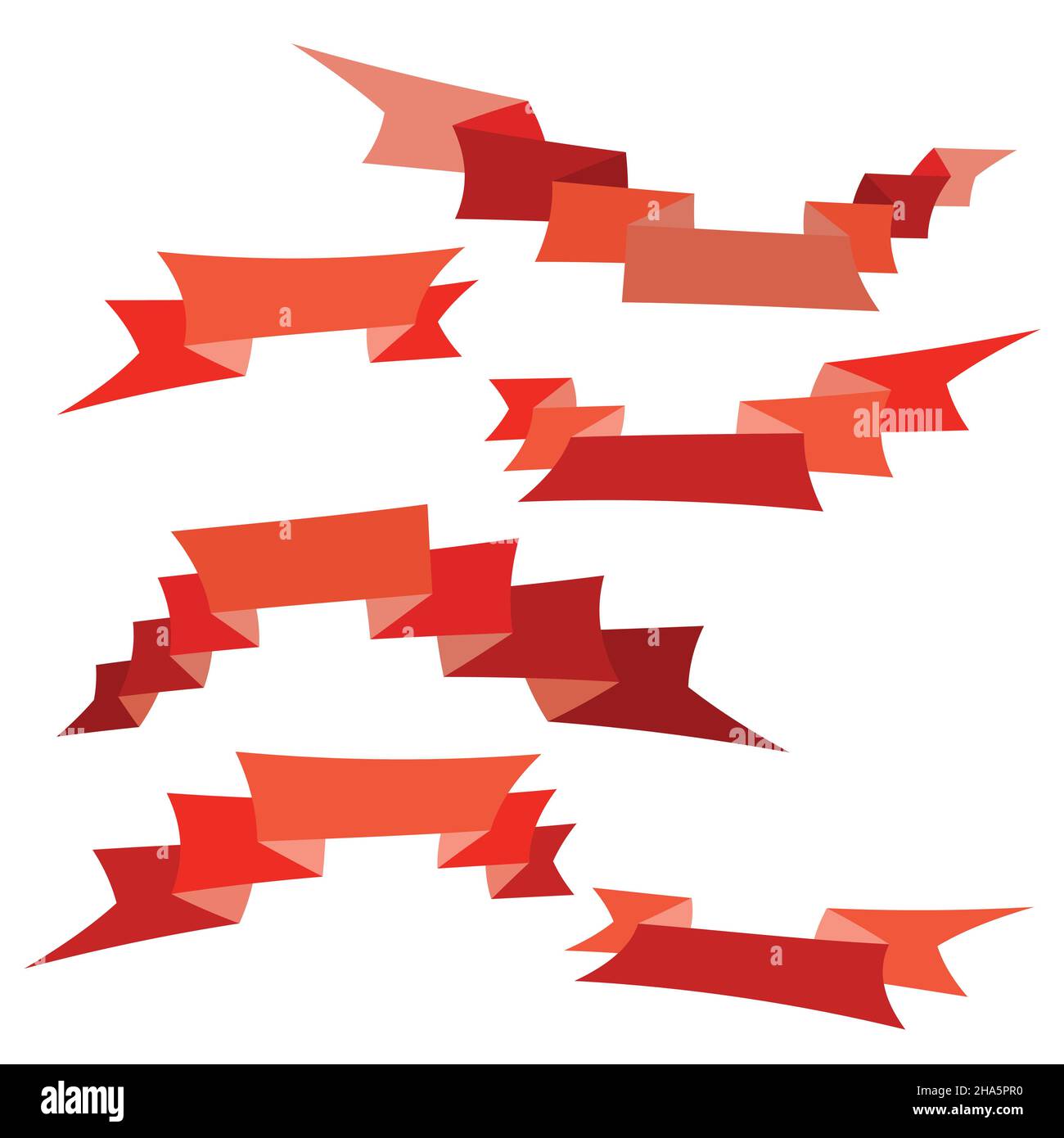 Set of red flat ribbons isolated on white background. Ribbon banner ...