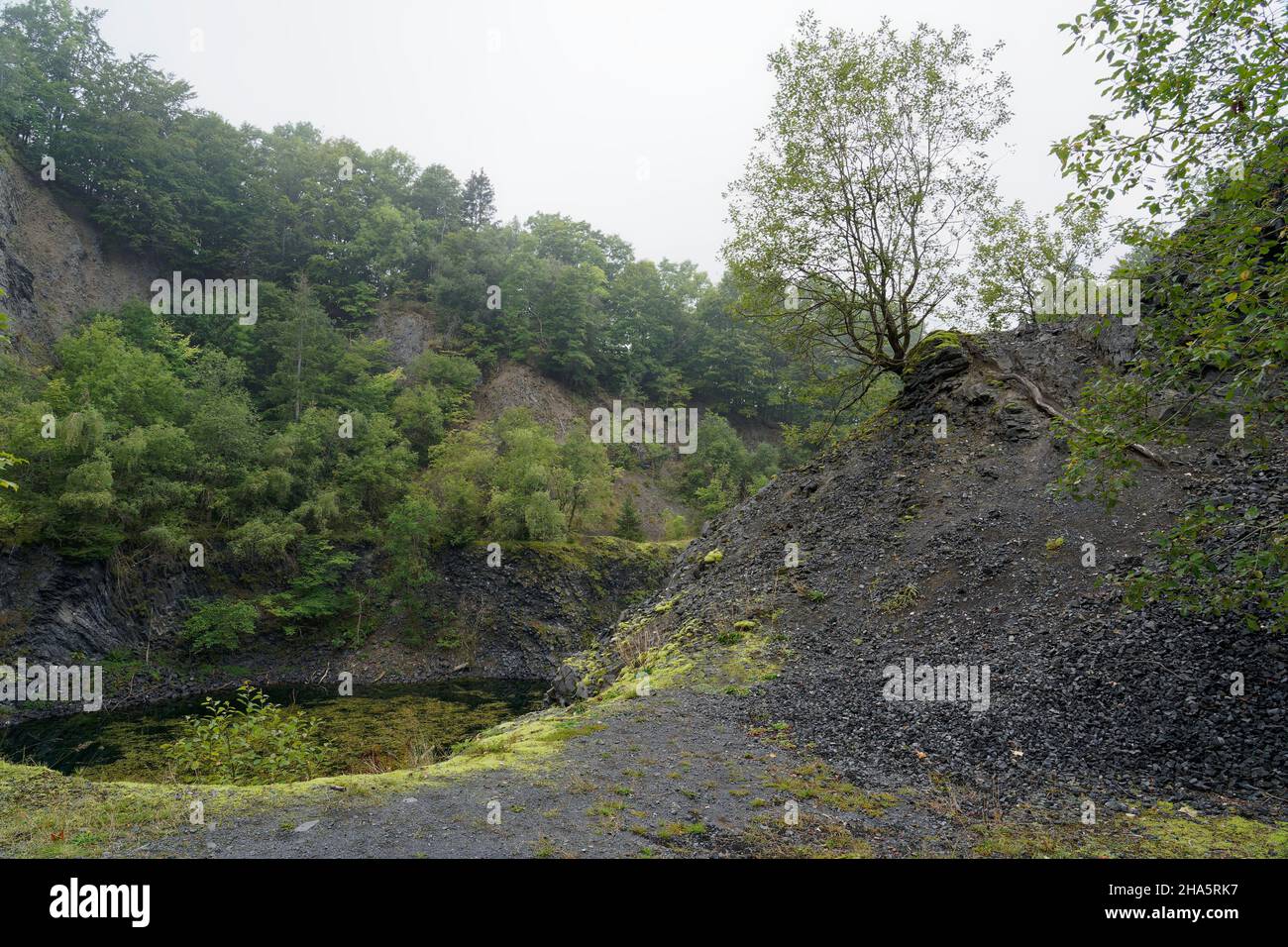 Basalt mountain grosse nalle near gersfeld in the fog hi-res stock ...