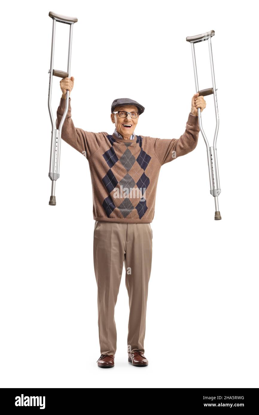 Senior man walking on crutches hi-res stock photography and images - Alamy