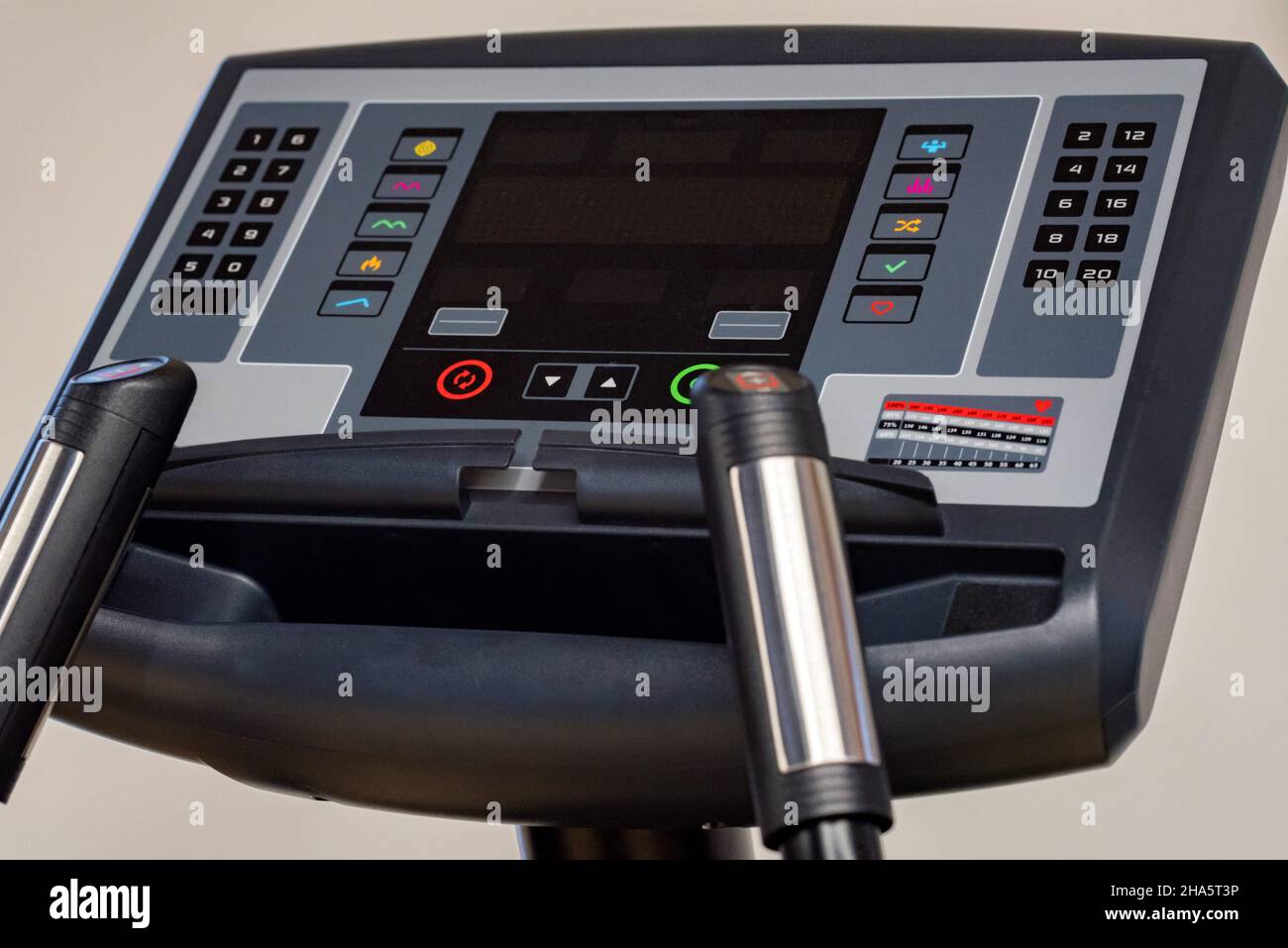 Close-up display of a modern treadmill with settings Stock Photo - Alamy