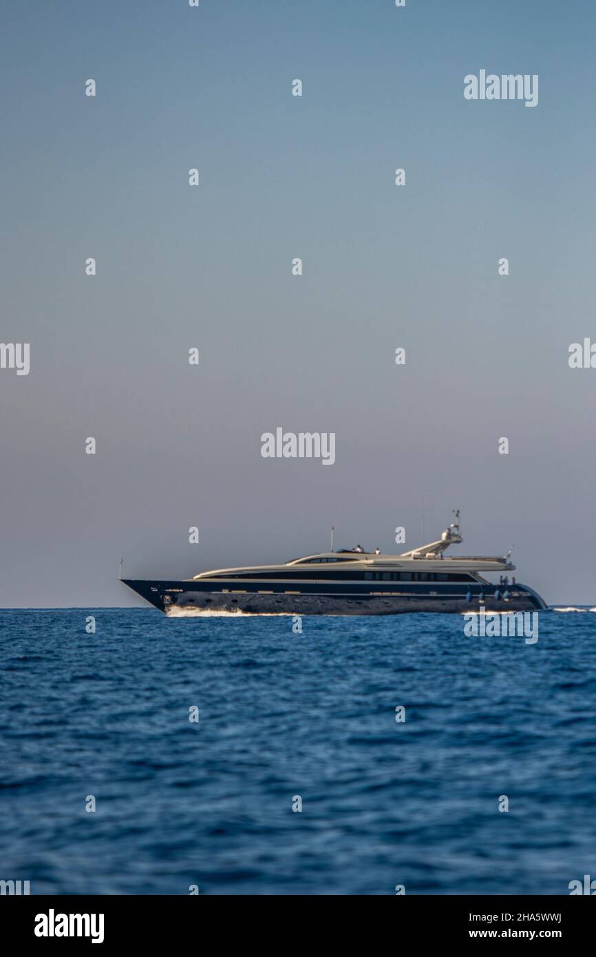 large millionaires motorboat or motor yacht underway off of the ...
