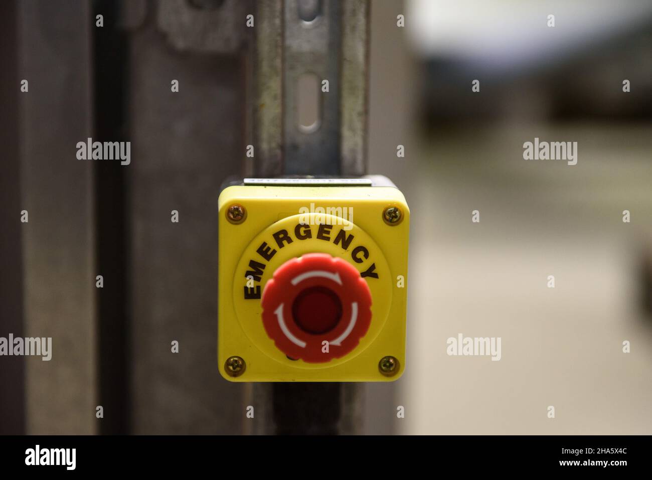 Red emergency stop button close-up Stock Photo - Alamy