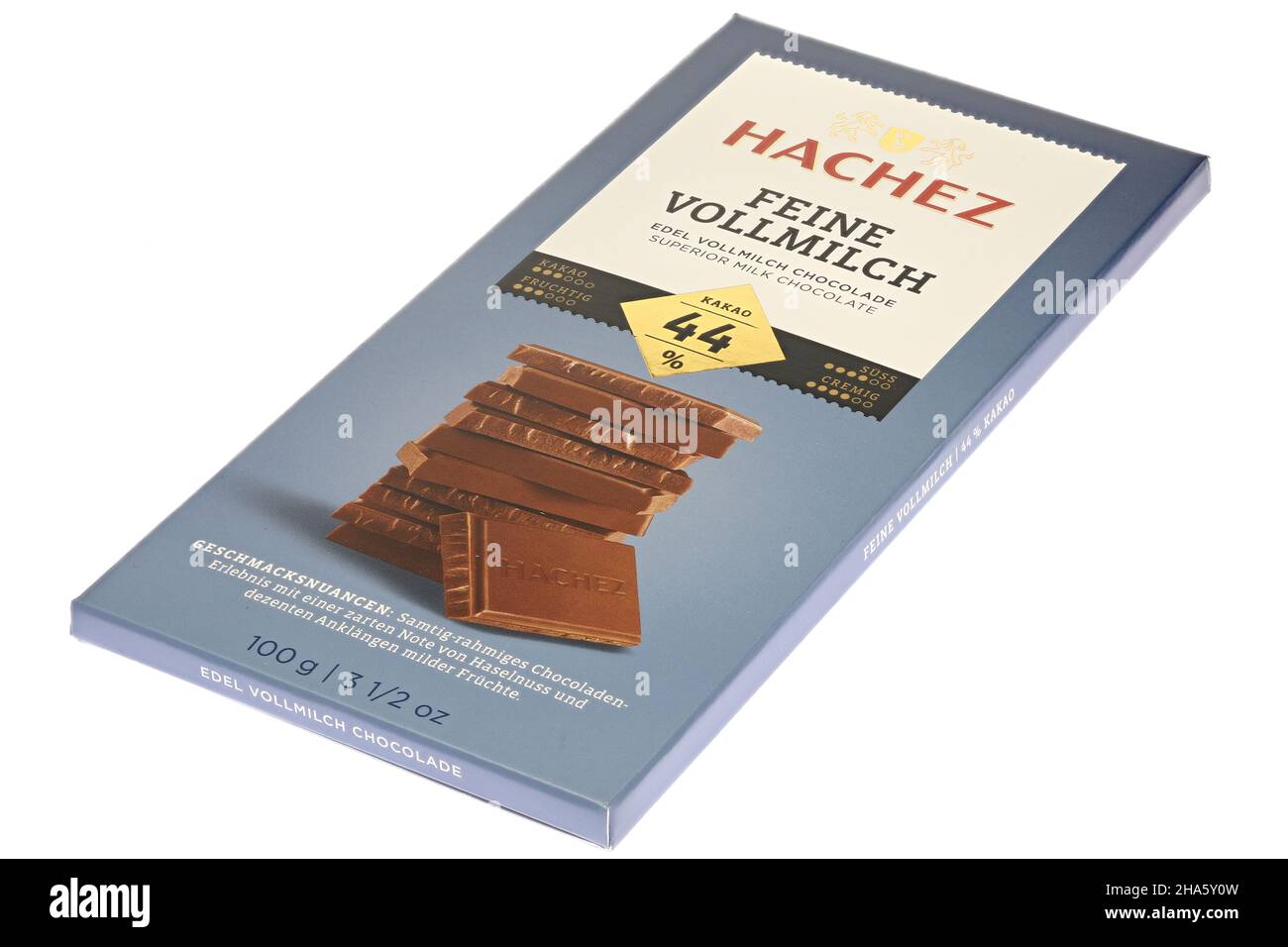 Hachez superior milk chocolate isolated on white background Stock Photo ...