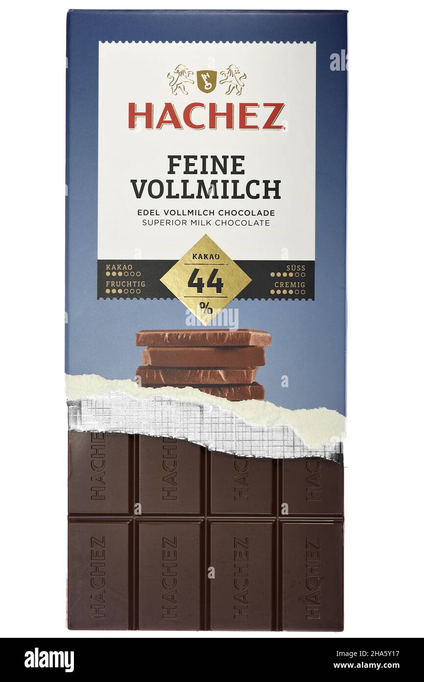 Hachez superior milk chocolate isolated on white background Stock Photo ...