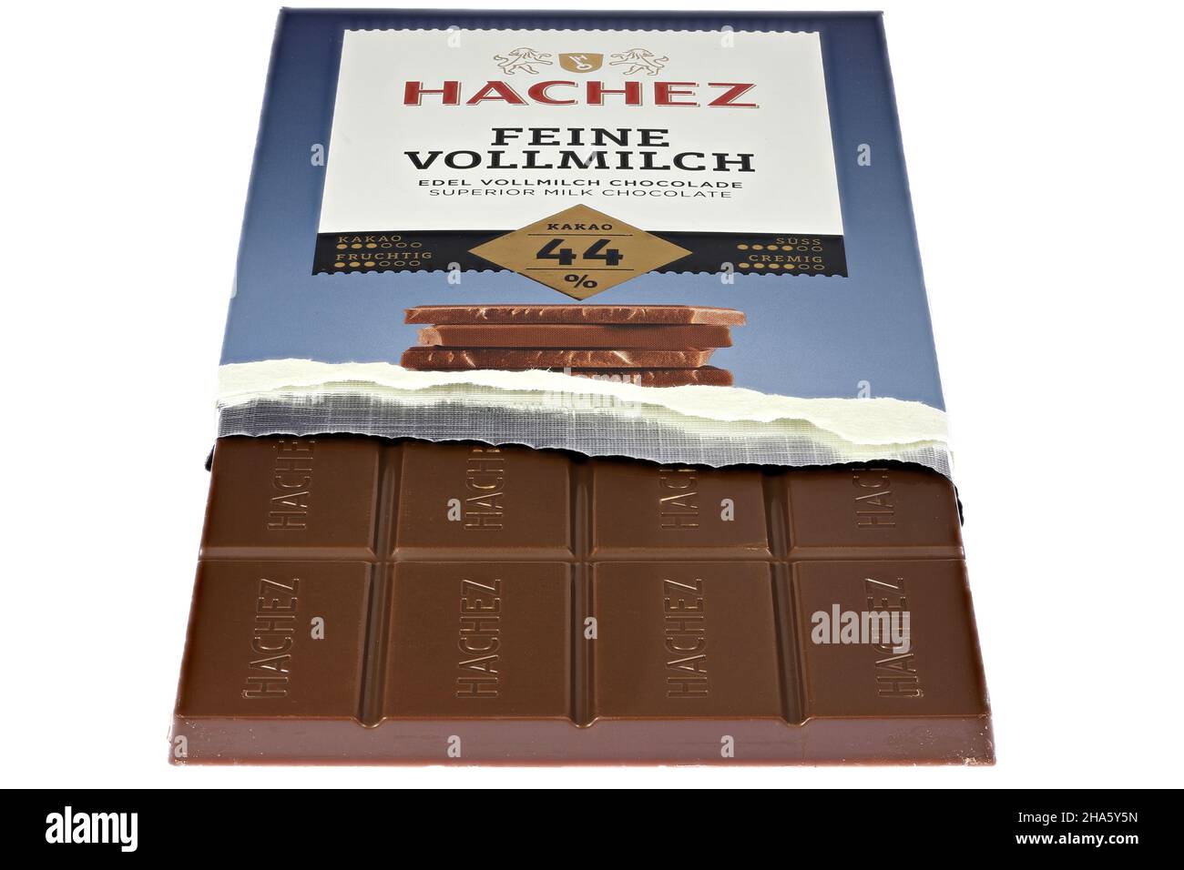 Hachez superior milk chocolate isolated on white background Stock Photo ...