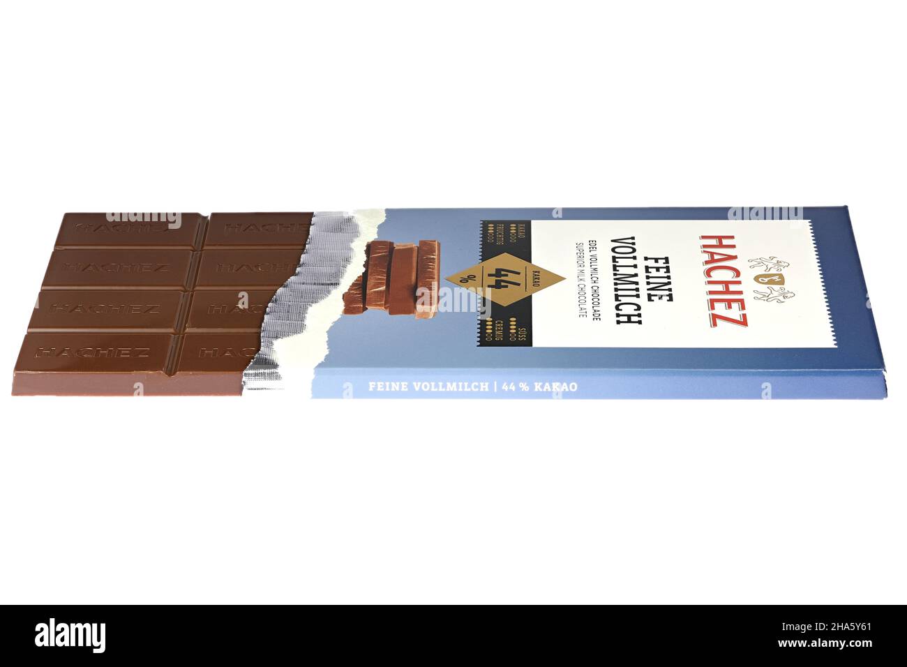 Hachez superior milk chocolate isolated on white background Stock Photo ...